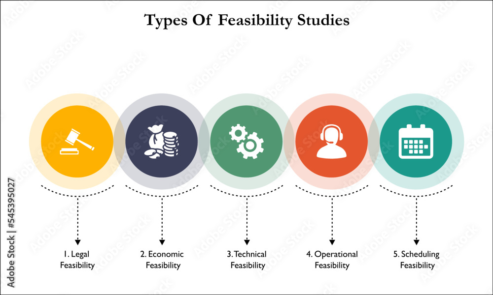 Types of Feasibility Studies with icons in an Infographic template ...