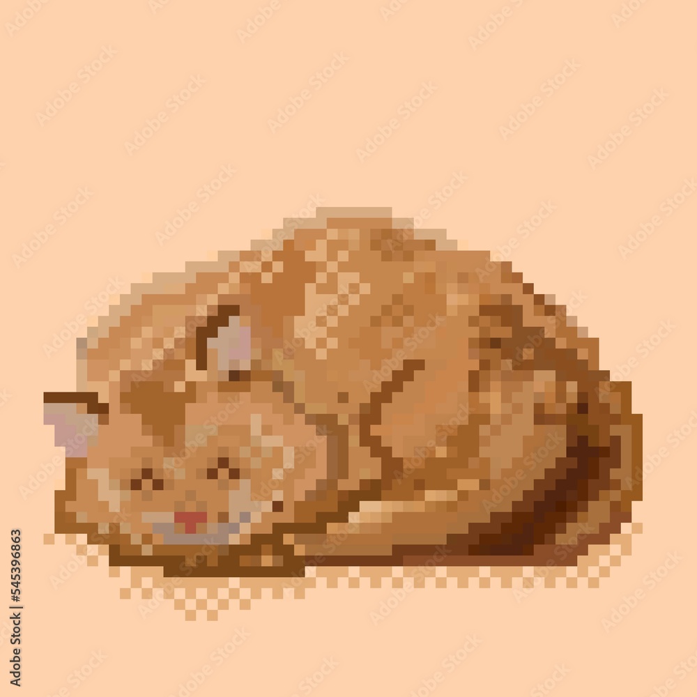 pixel sleeping cat. Soft red cat kitty kitten is sleeping sweetly ...