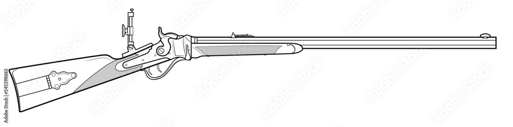 Vector illustration of the Sharps rifle with a diopter on the white ...