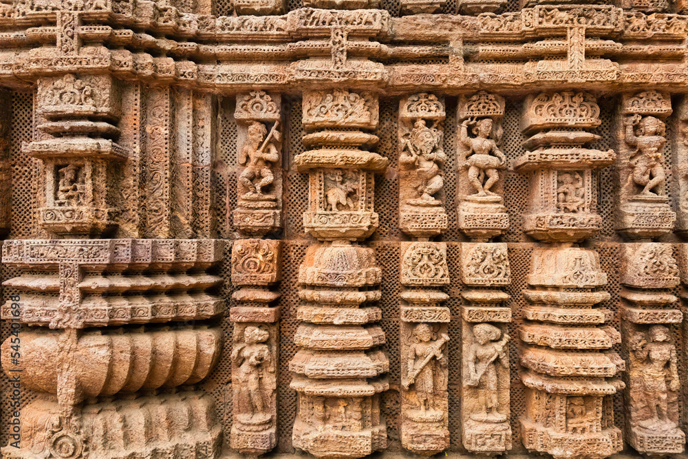 Konark sun temple wall with stone sculptures, carvings and artwork from ...