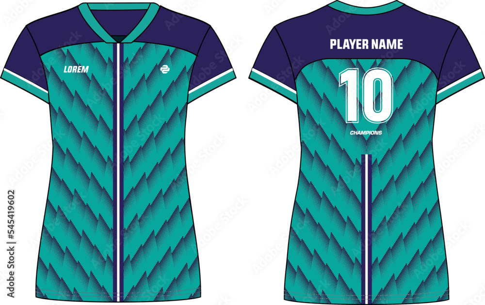 Women Sports Jersey t-shirt design flat sketch illustration with ...