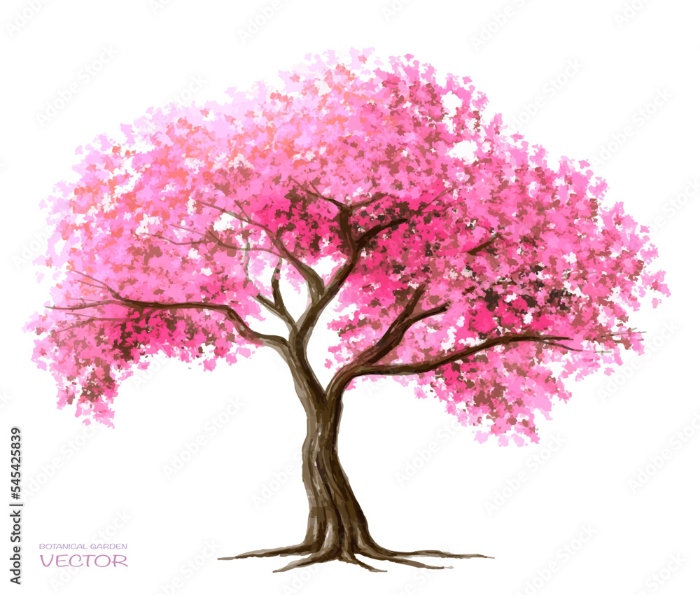 Vector watercolor blooming flower,tree or forest side view isolated on ...