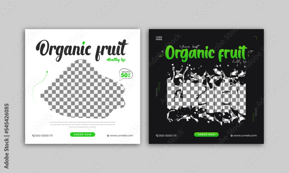 Fruit social media post template. Organic fruit banner design. Square ...