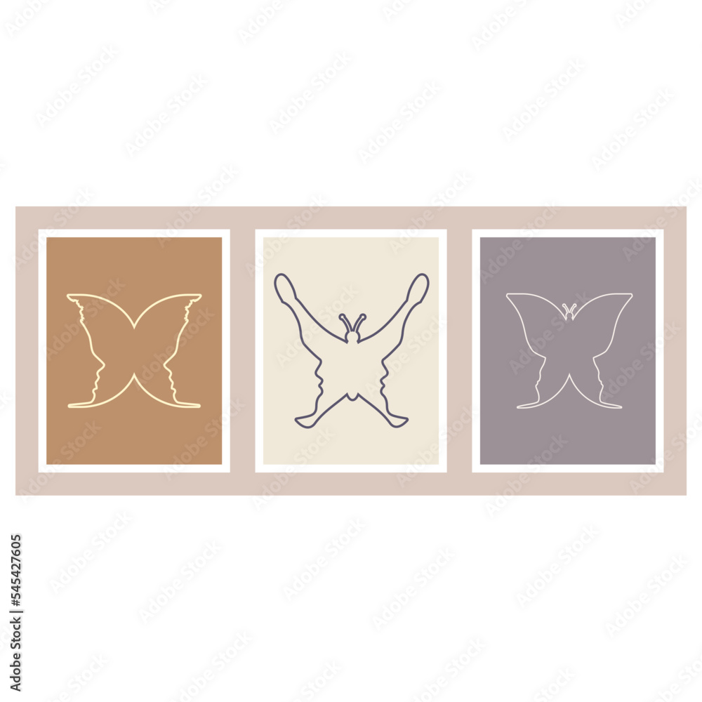 A butterfly or two face profile view. Optical illusion. Human head make ...