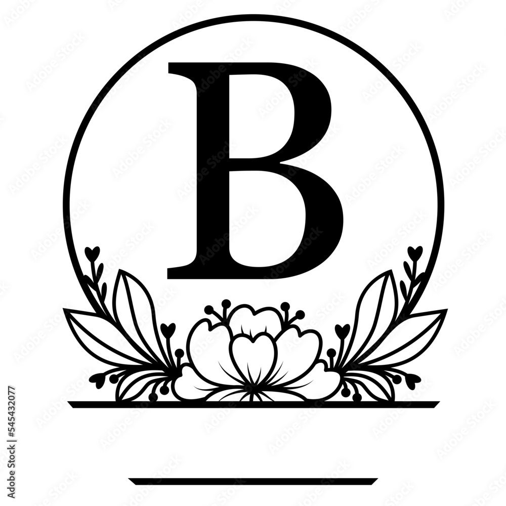 Flower frame, Family last name svg, Letter B, Split monogram svg Stock ...