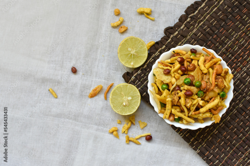 Traditional indian deep fried salty dish - chivda or mixture or farsan ...