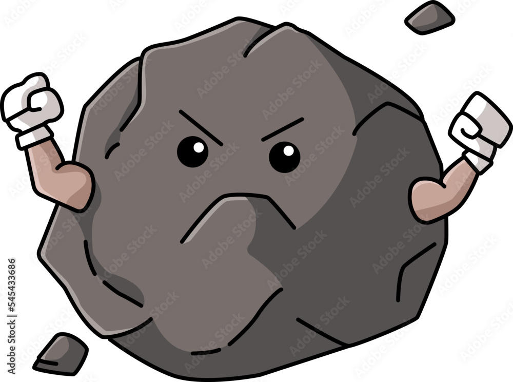 Cute kawaii rock clipart with an angry face Stock Vector | Adobe Stock