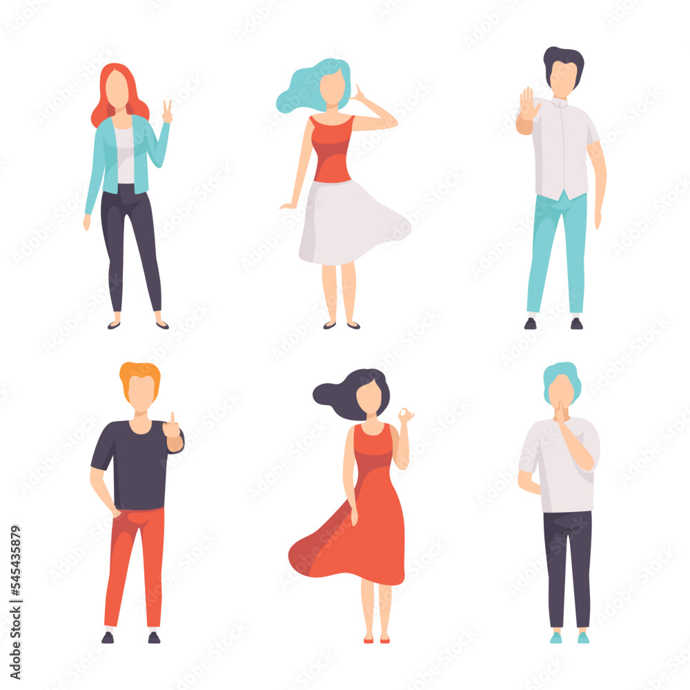 People Characters Showing Different Hand Gesture Expressing Emotion ...