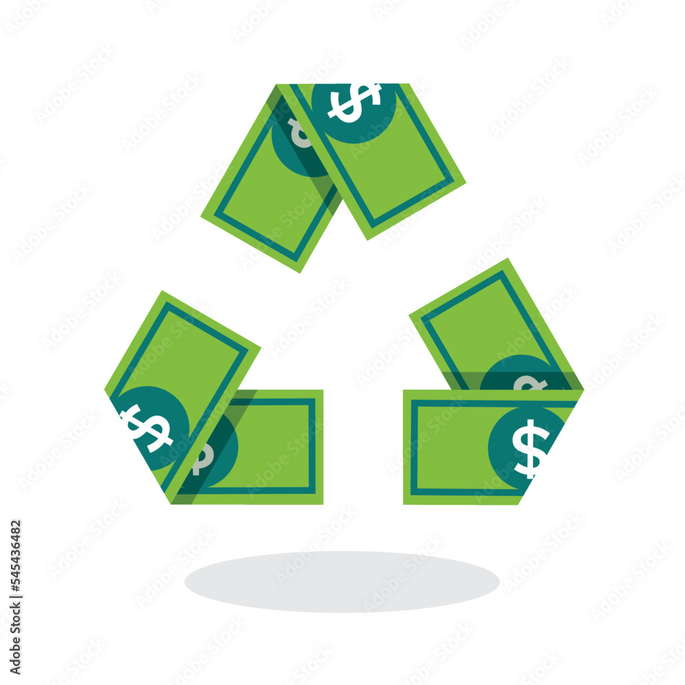 Recycling symbol made of money on white background. Flat vector eps ...