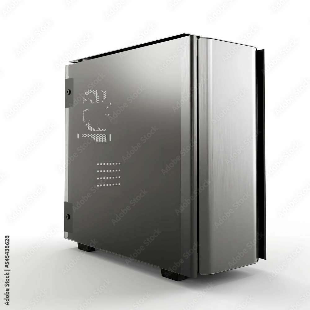 Photorealistic 3D render of an advanced gaming PC case with fans ...