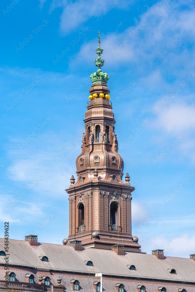 Tower of the Christiansborg Palace. Building and tower on a sunny day ...
