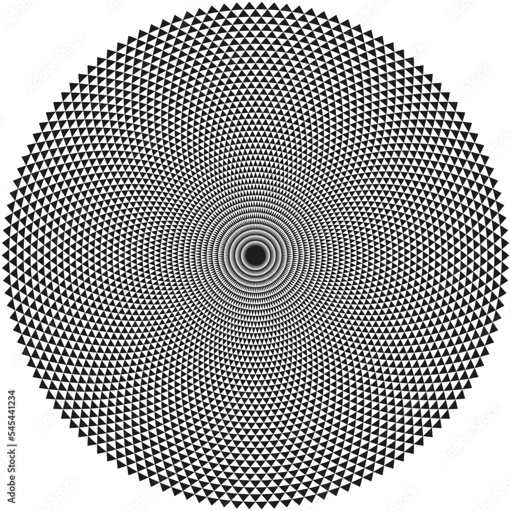 Mesh of triangles in a circle zoom pattern. Vector isolated halftons ...