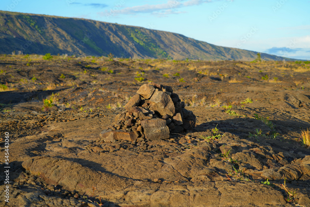 Pebbles pyramid on the Pu'u Loa Petroglyphs trail along the Chain of ...