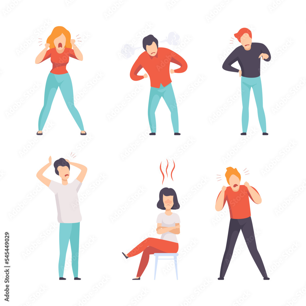 Angry and Furious People Characters Shouting and Steaming Vector Set ...