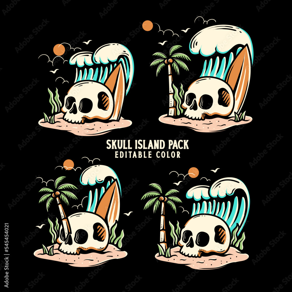 hand drawn skull island illustration set Stock Vector | Adobe Stock