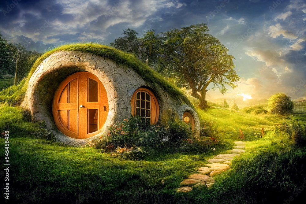 House Inside Spring Landscape Illustration of a cartoon spring or ...