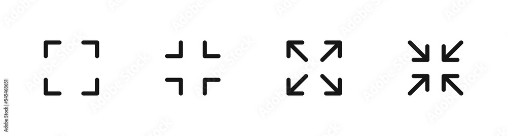 Screen size icon. Expand monitor symbol. Full screen icons. Full zoom ...