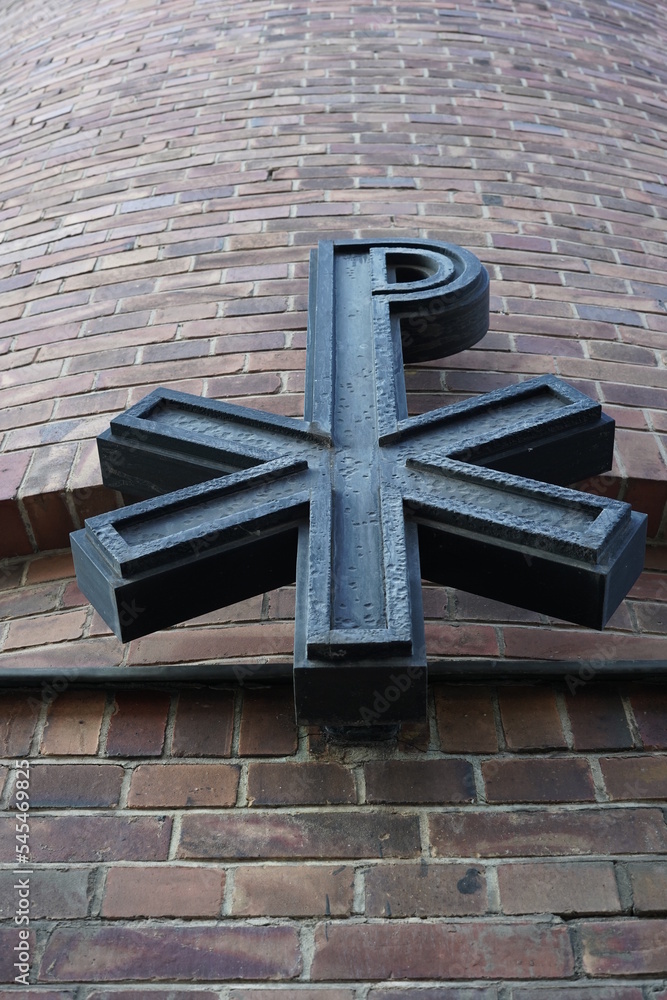 Christian symbols outside a church in Berlin, Germnay Stock Photo ...
