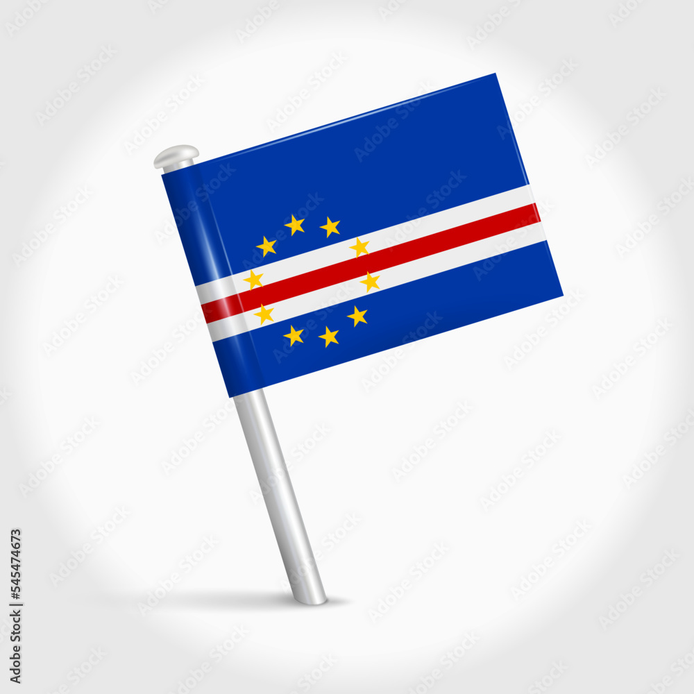 Cape Verde map pin flag icon. Cabo Verde pennant map marker on a metal ...