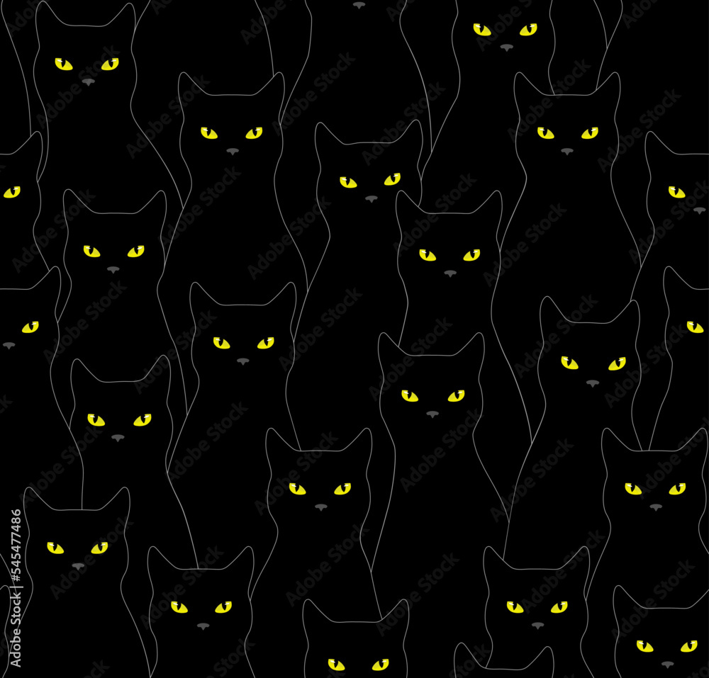 Black cat seamless pattern. Vector backgrounds for Halloween. The ...