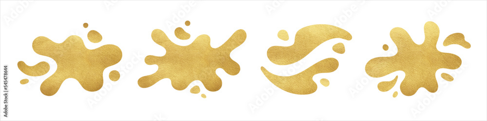 Golden foil liquid vector shapes, splashes with fluid wavy edge set ...