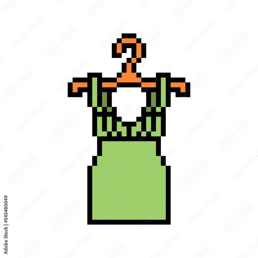 Pixel art symbol of green spaghetti strap mini dress on a hanger ...