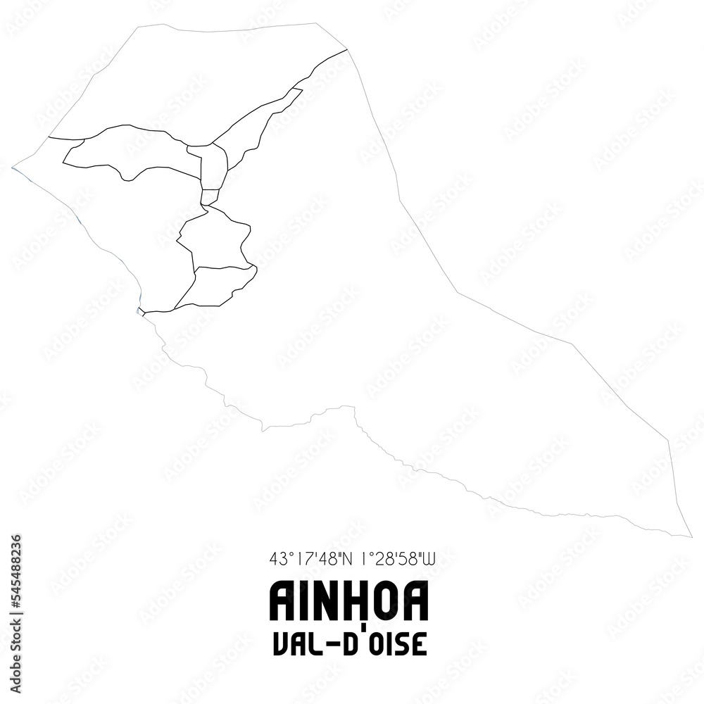 AINHOA Val-d'Oise. Minimalistic street map with black and white lines ...