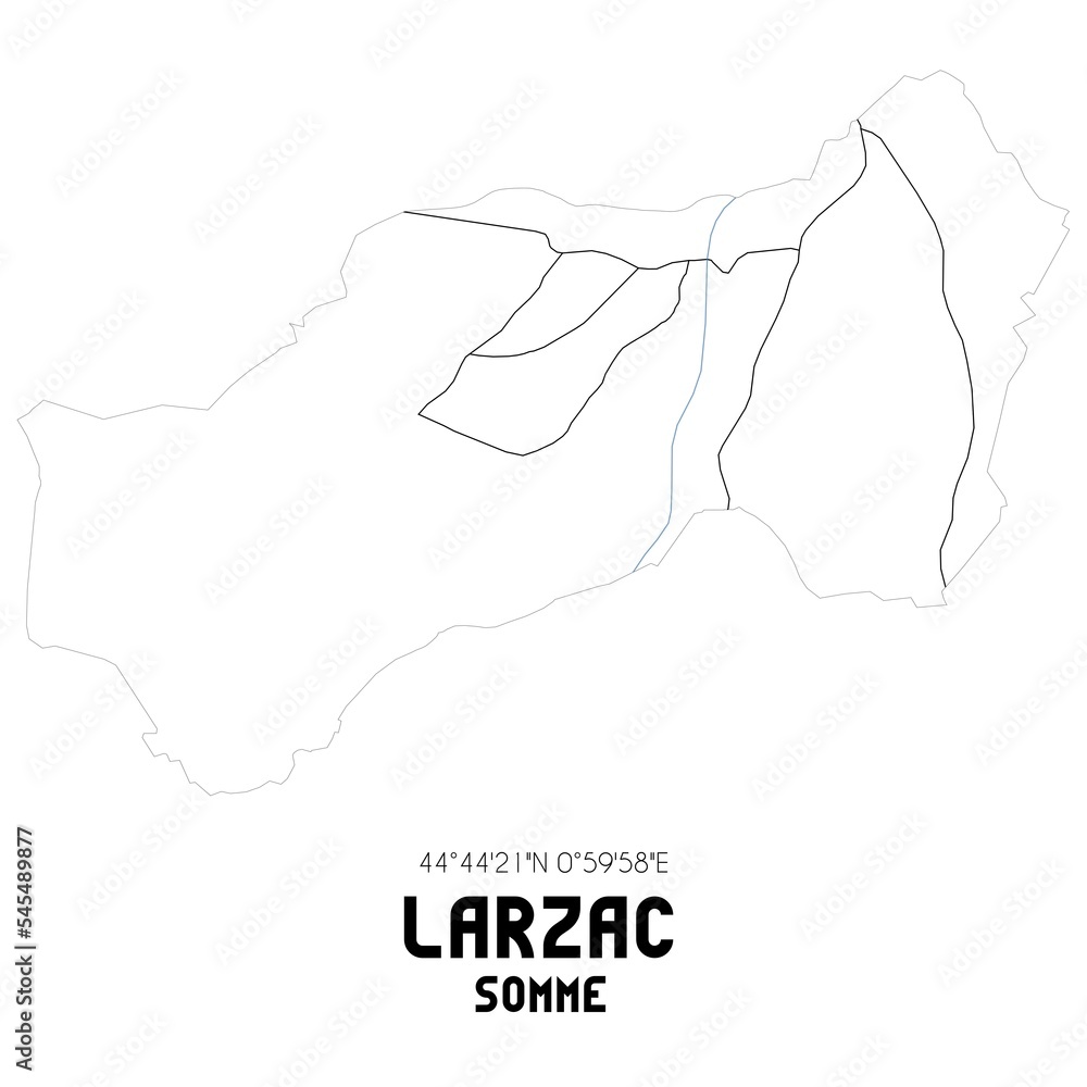 LARZAC Somme. Minimalistic street map with black and white lines. Stock ...