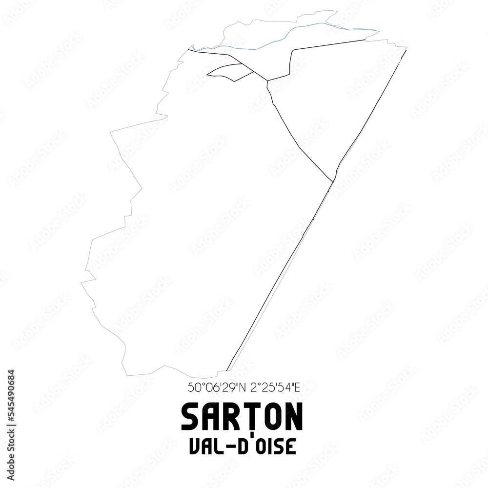 SARTON Val-d'Oise. Minimalistic street map with black and white lines ...
