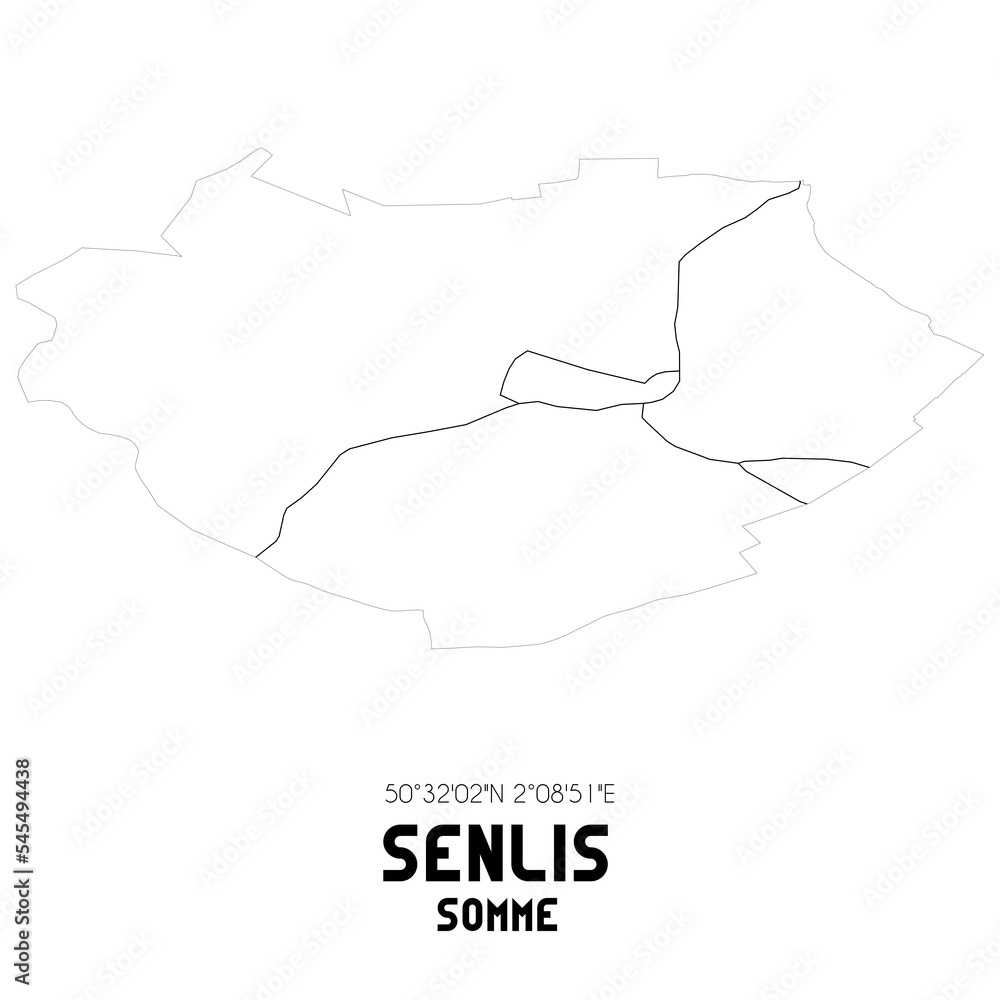 SENLIS Somme. Minimalistic street map with black and white lines ...