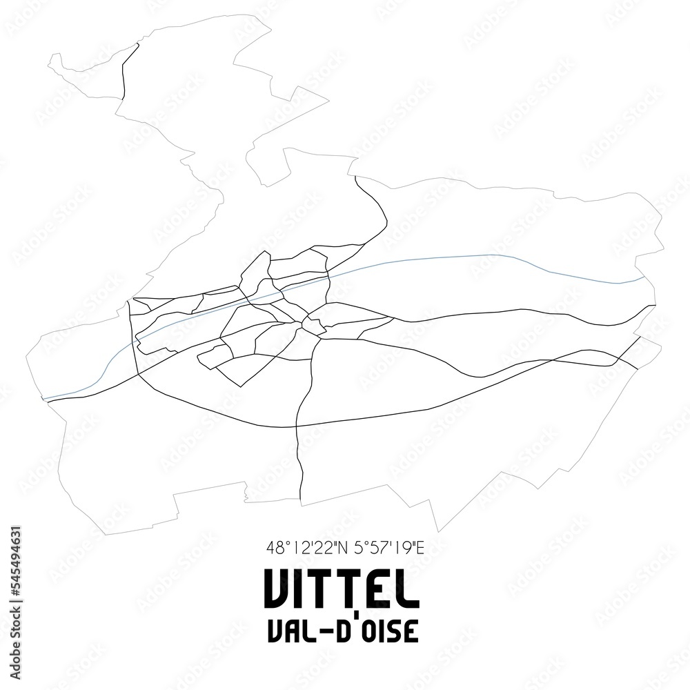 VITTEL Val-d'Oise. Minimalistic street map with black and white lines ...