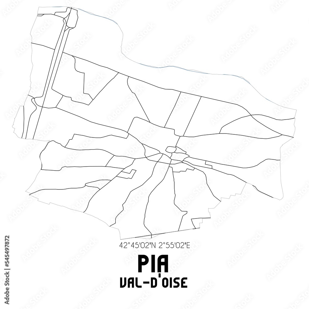 PIA Val-d'Oise. Minimalistic street map with black and white lines ...