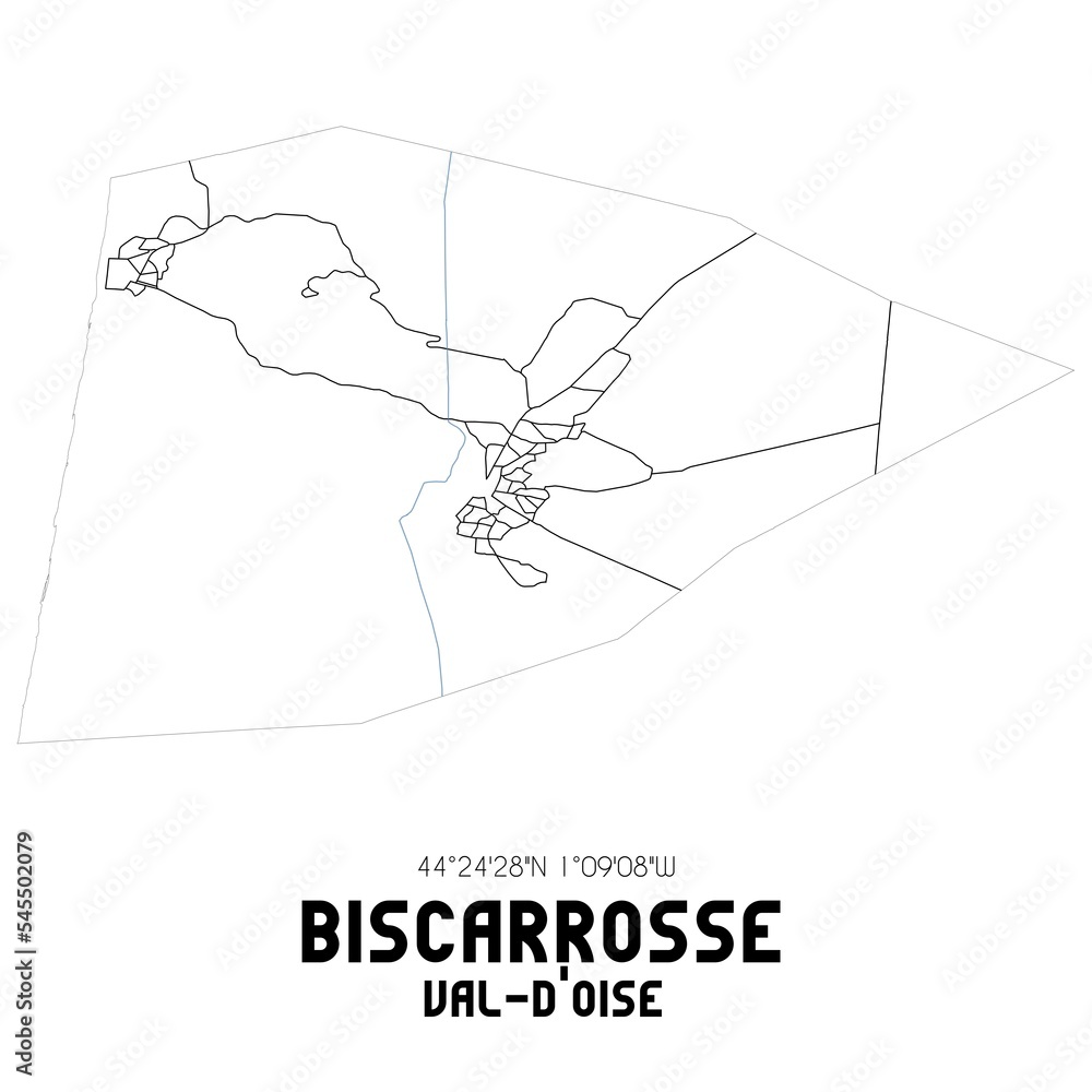 BISCARROSSE Val-d'Oise. Minimalistic street map with black and white ...