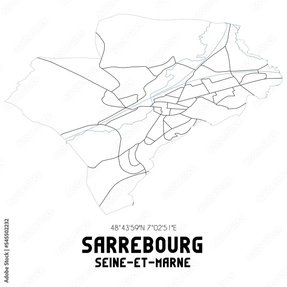 SARREBOURG Seine-et-Marne. Minimalistic street map with black and white ...