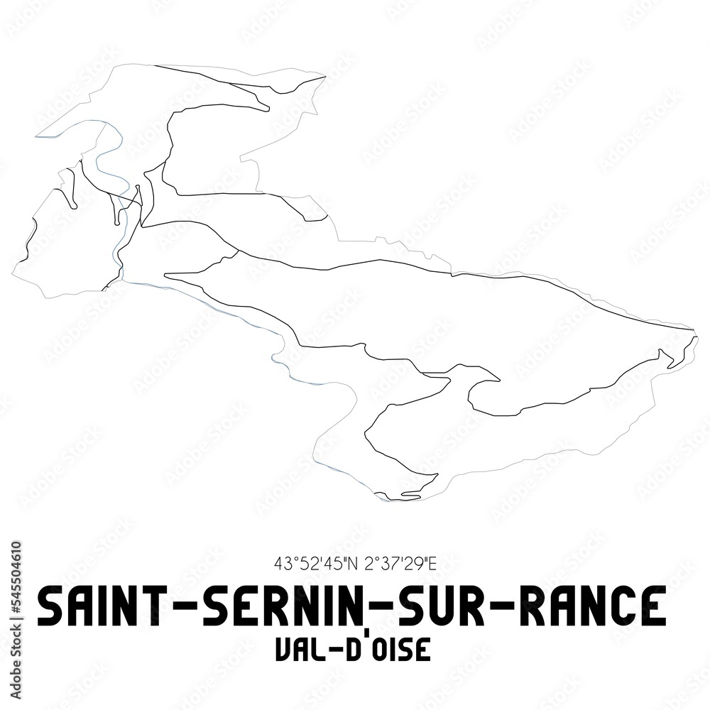 SAINT-SERNIN-SUR-RANCE Val-d'Oise. Minimalistic street map with black ...