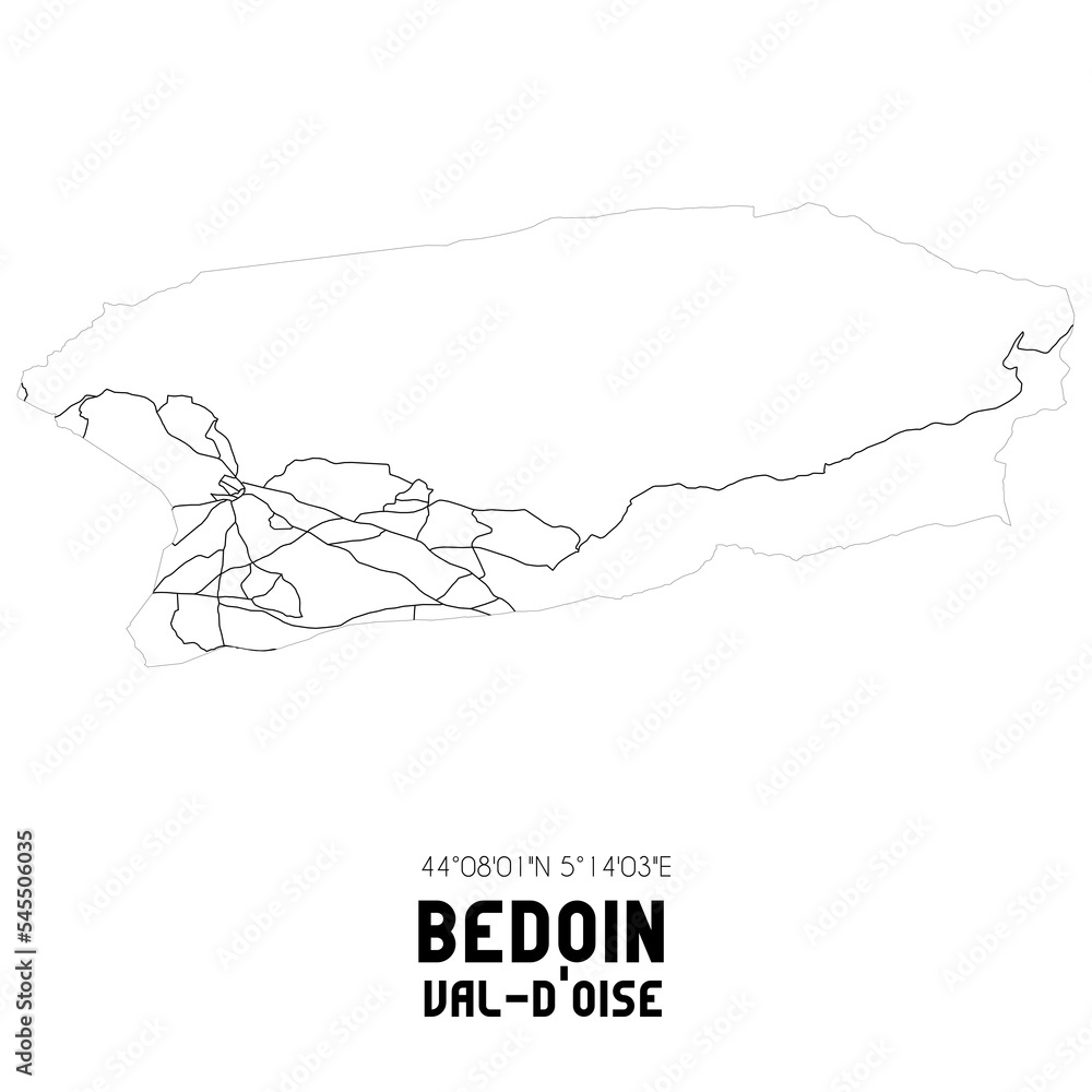 BEDOIN Val-d'Oise. Minimalistic street map with black and white lines ...