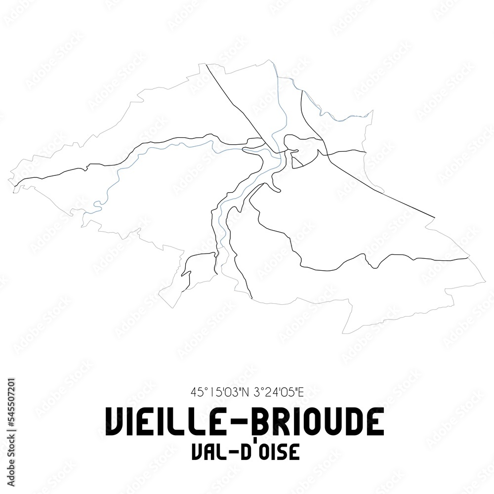 VIEILLE-BRIOUDE Val-d'Oise. Minimalistic street map with black and ...