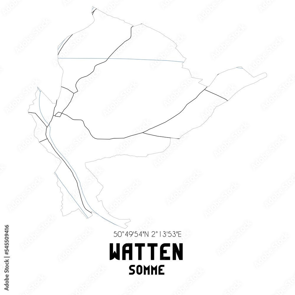 WATTEN Somme. Minimalistic street map with black and white lines. Stock ...