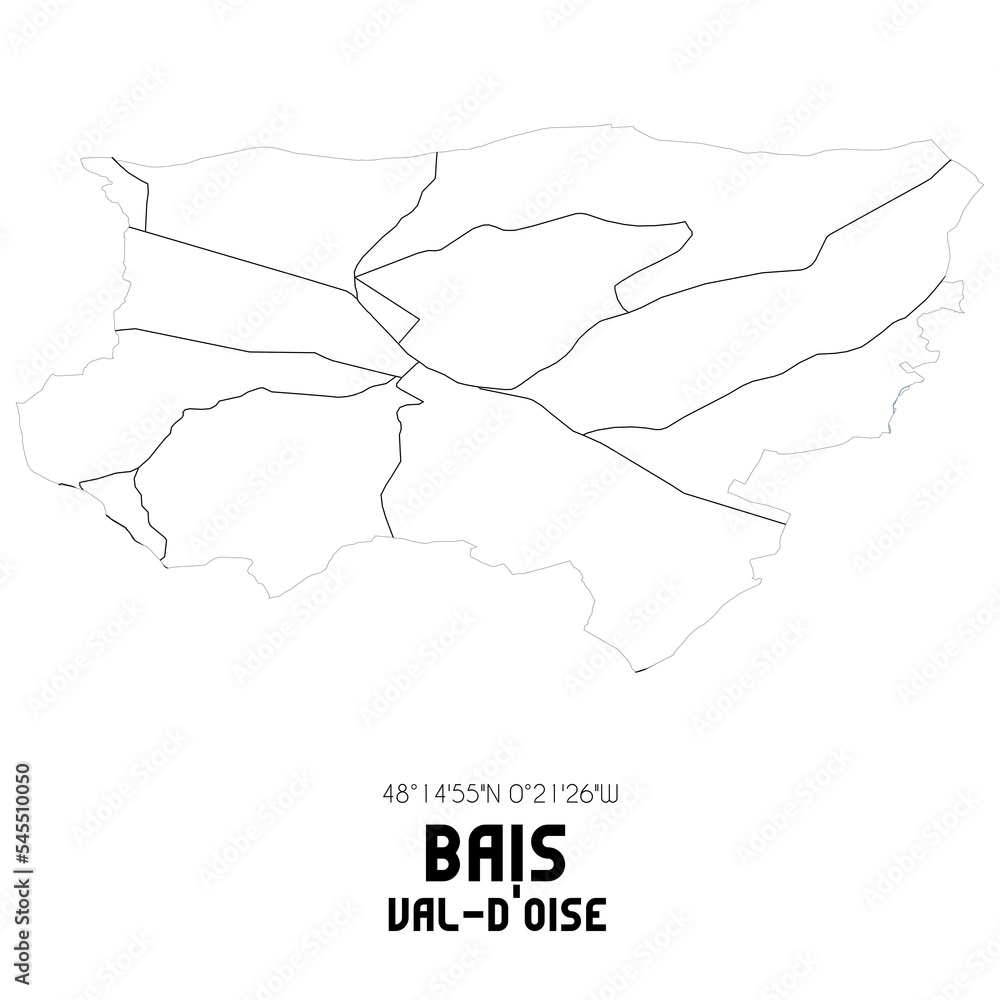 BAIS Val-d'Oise. Minimalistic street map with black and white lines ...