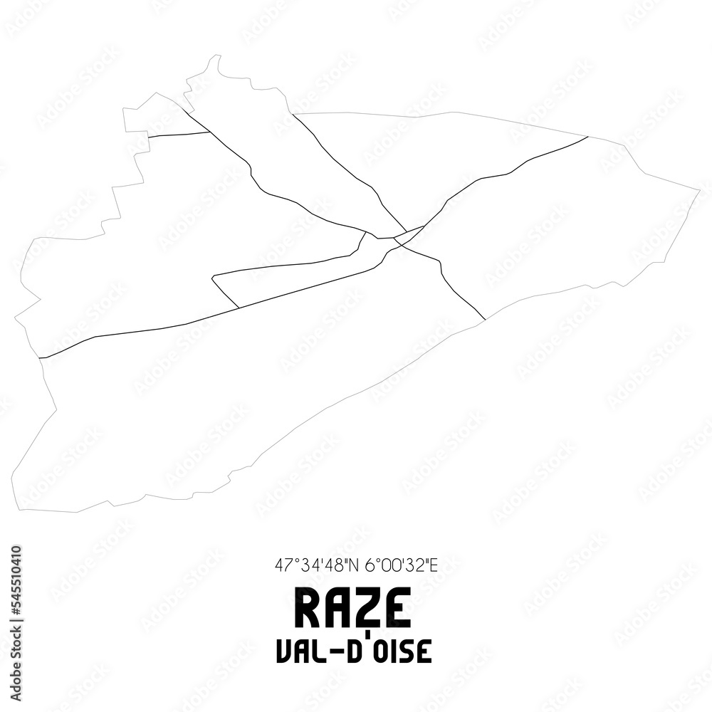 RAZE Val-d'Oise. Minimalistic street map with black and white lines ...