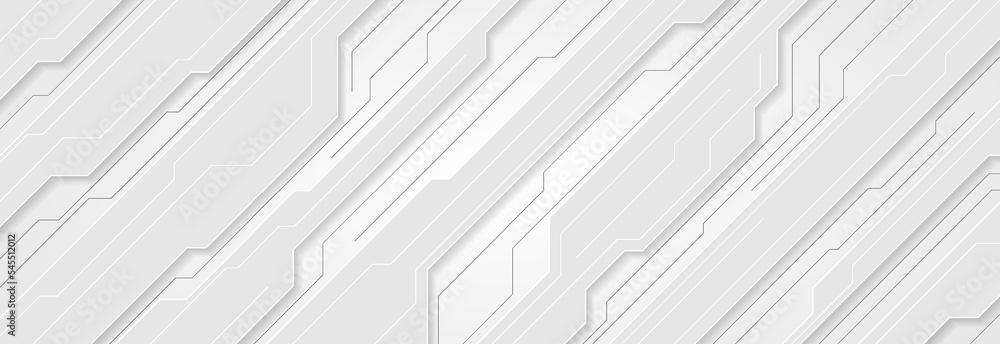 Grey Abstract Technology Geometric Background Circuit Board Lines Vector Banner Design Stock