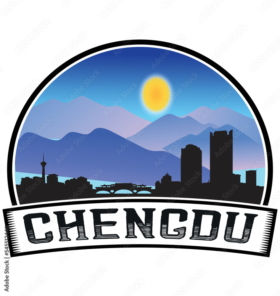 Chengdu China Skyline Sunset Travel Souvenir Sticker Logo Badge Stamp ...