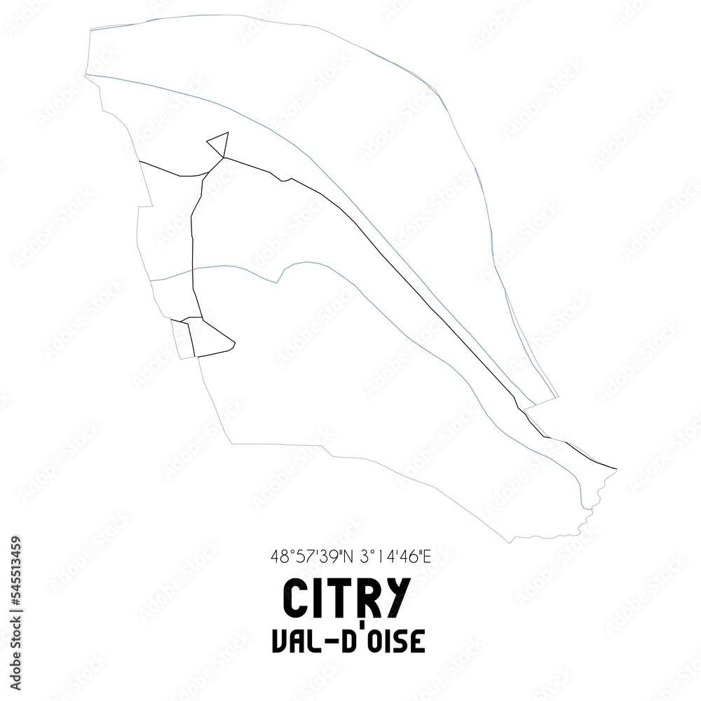 CITRY Val-d'Oise. Minimalistic street map with black and white lines ...