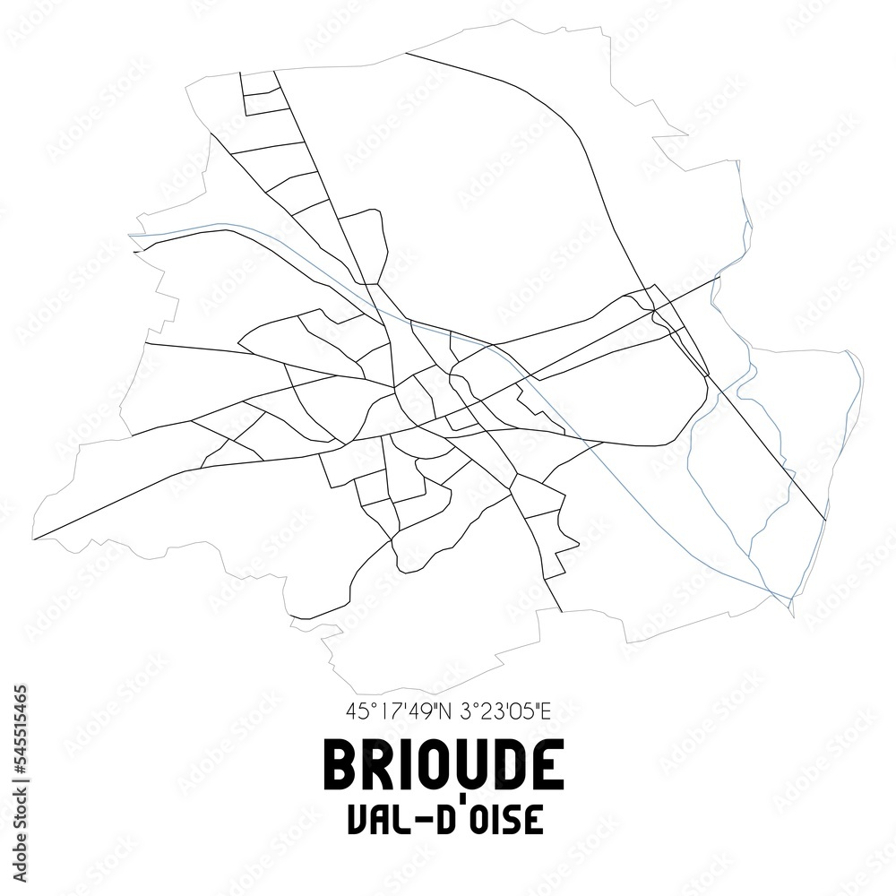 BRIOUDE Val-d'Oise. Minimalistic street map with black and white lines ...