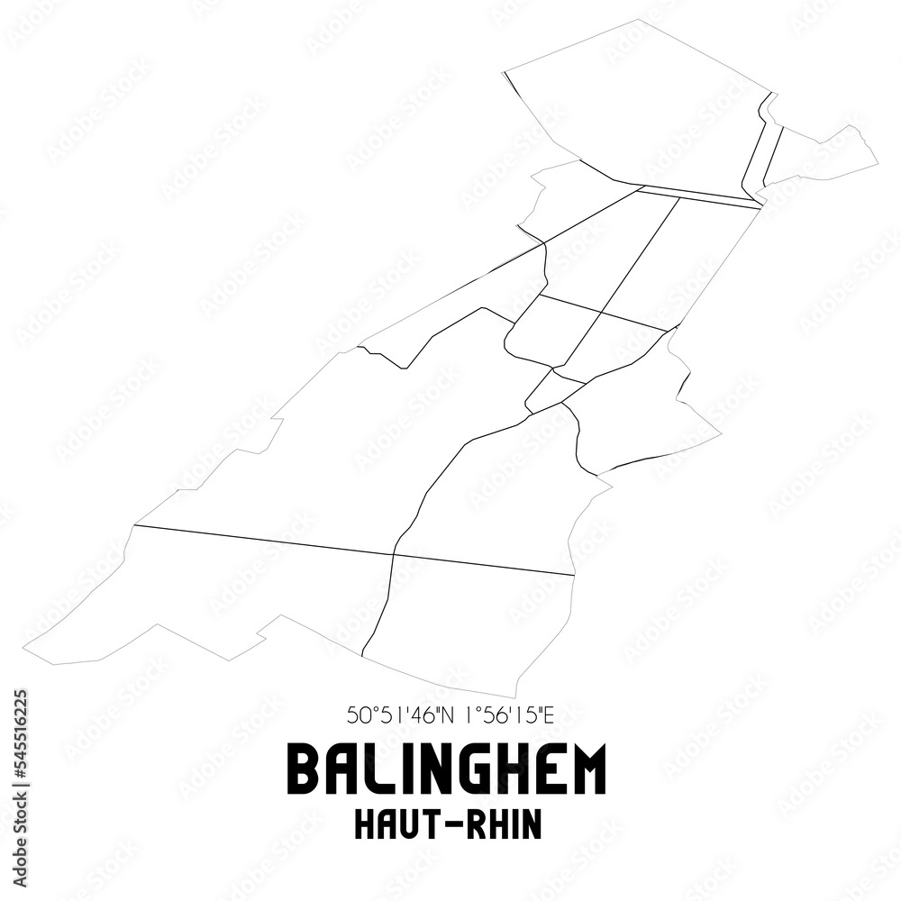 BALINGHEM Haut-Rhin. Minimalistic street map with black and white lines ...