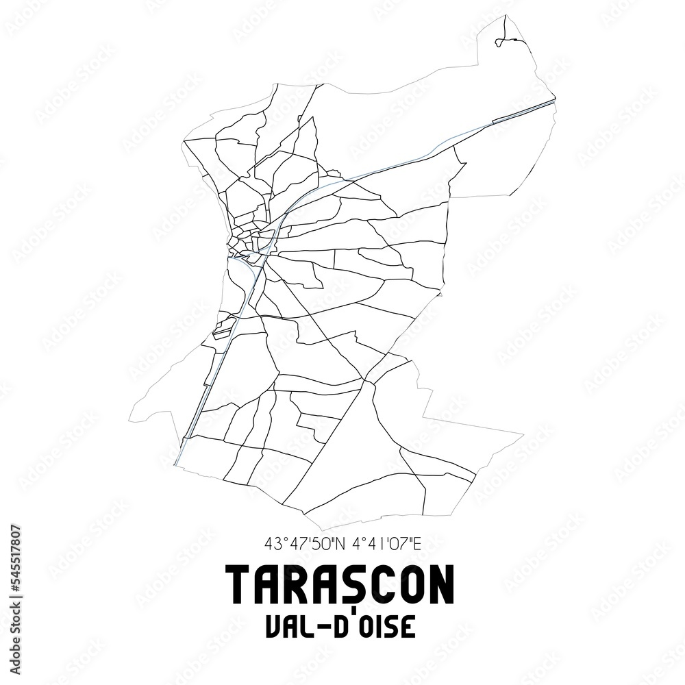 TARASCON Val-d'Oise. Minimalistic street map with black and white lines ...