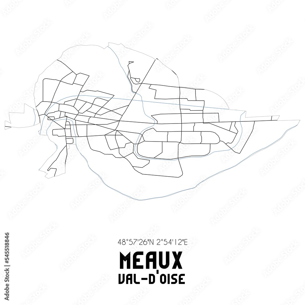 MEAUX Val-d'Oise. Minimalistic street map with black and white lines ...