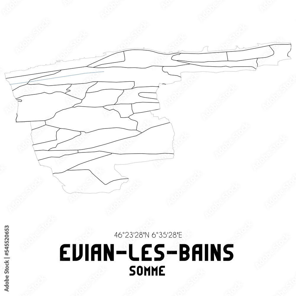 EVIAN-LES-BAINS Somme. Minimalistic street map with black and white ...