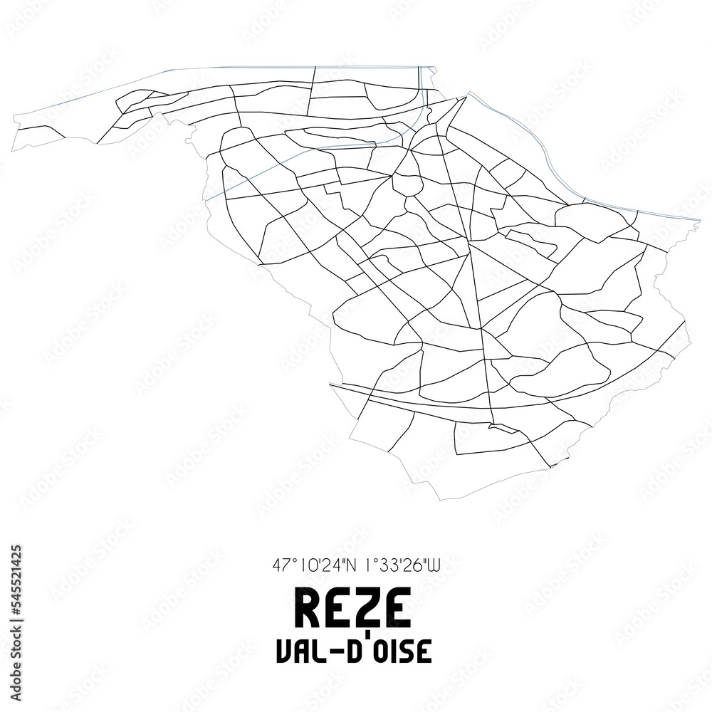 REZE Val-d'Oise. Minimalistic street map with black and white lines ...
