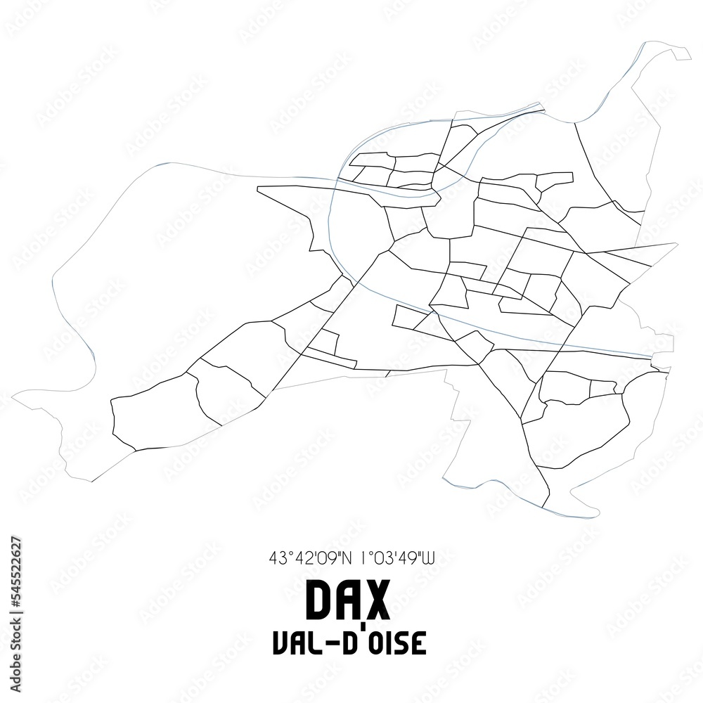 DAX Val-d'Oise. Minimalistic street map with black and white lines ...